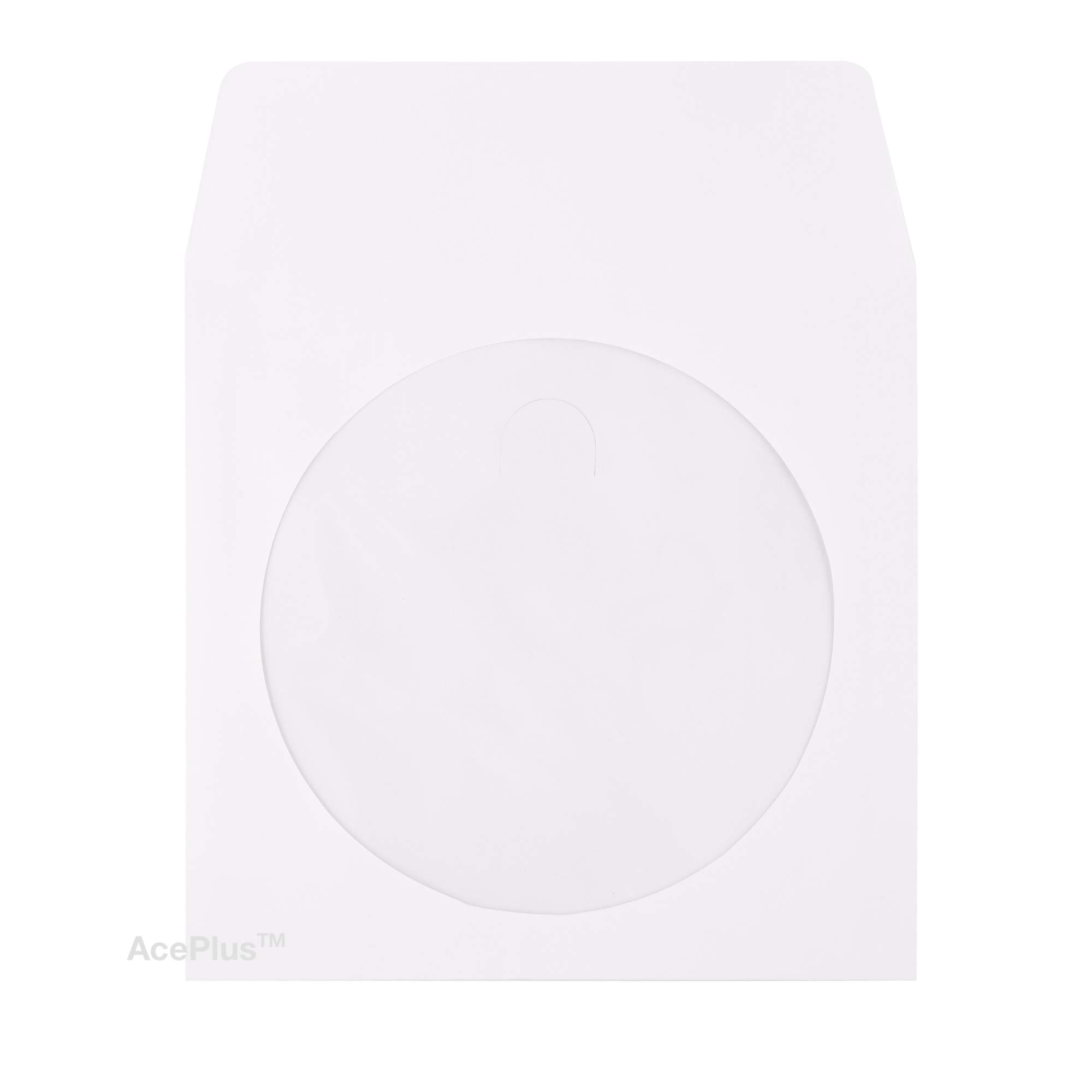 1,000 AcePlus CD/DVD White Paper Sleeves with Clear Window and Flap, Sturdy 100 gram Weight; 1 Box = 10 packs x 100-pk Retail Packaging