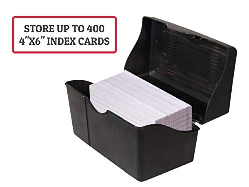 1InTheOffice Index Card Storage Box 4x6, Index Card Holder 400 Capacity & 4x6 Ruled Index Cards, White 200/Pack