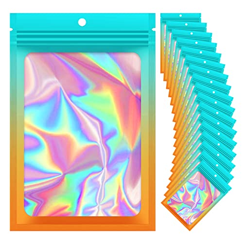 100 Pieces Resealable Mylar Bags, Smell Proof Bags with Clear Window for Food Storage Party Favor Packaging Small Business (Green&Orange, 3.5×4.7 Inch)