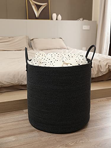 20" x 20" x 20" Extra Large Storage Basket, Cotton Rope Storage Baskets, Woven Laundry Hamper, Cloth Storage Bin, for Clothes Towel Blanket Basket in Living Room, All Black Grey Mix