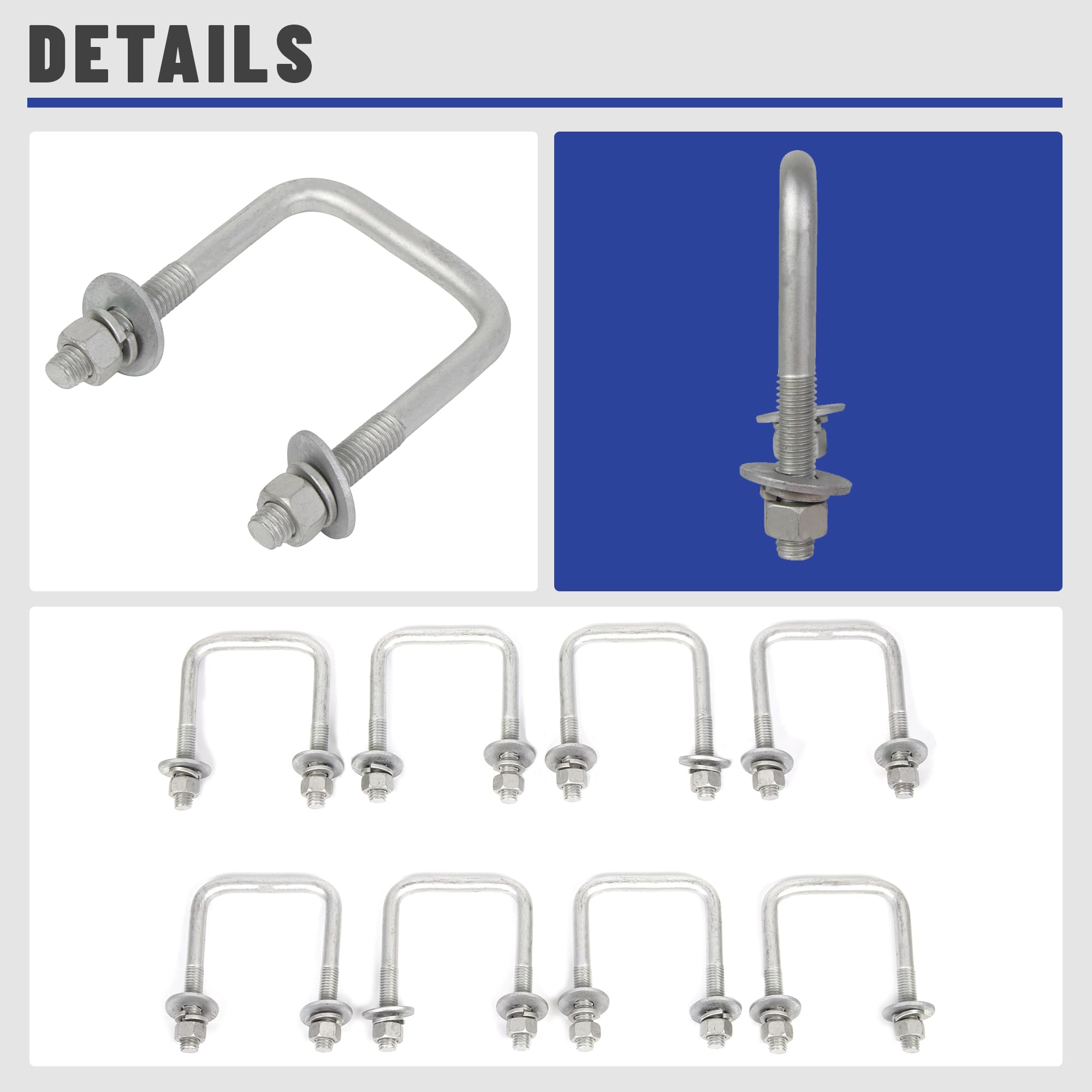 1/2" Diameter 13" Thread Square U-Bolt for Boat Trailer 8 Pieces 1/2" D x 3 1/16" W x 4 5/16" L