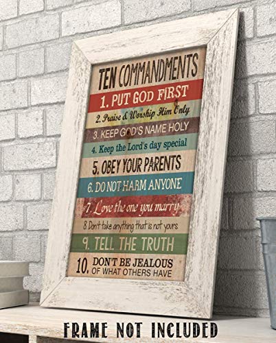 10 Commandments- Wall Art Print- 8 x 10"- Distressed Wood Replica Print-Ready to Frame. Home Decor, Office Decor, Biblical-Church Wall Art. Great Christian Gift.