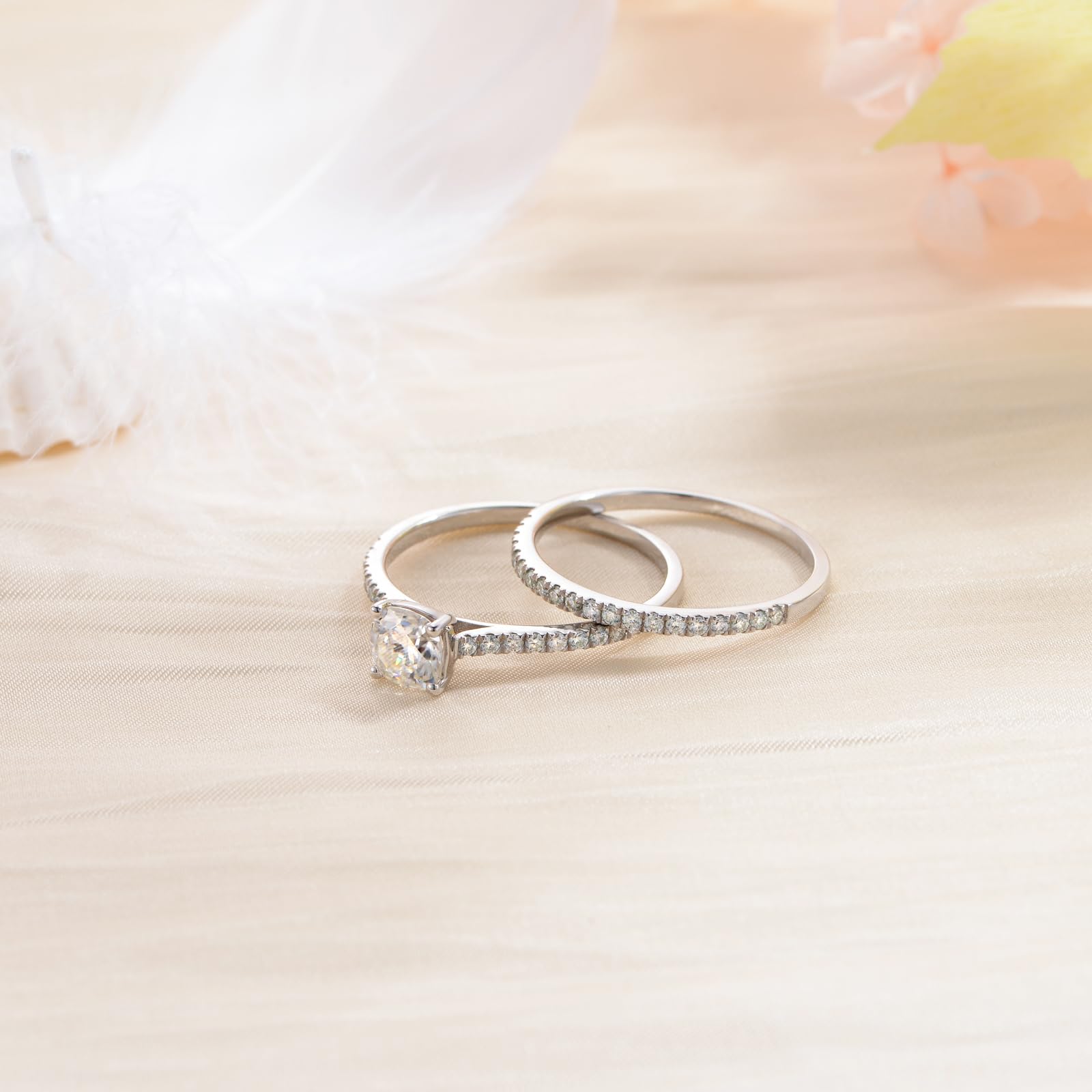 1.0 ct Cushion Cut Engagement Wedding Ring Set, Classic Halo Moissanite Bridal Set Engagement Rings For Women 925 Sterling Silver Promise Wedding Ring, Size 4.5