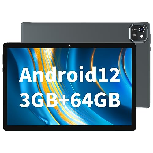 10.1 Inch Tablet, Android 12 Tablets 3GB RAM 64GB ROM 512GB Expand, 1280x800 IPS HD Touchscreen with GPS, 6000mAh Battery, Bluetooth, Dual Camera, GMS, WiFi(Black)