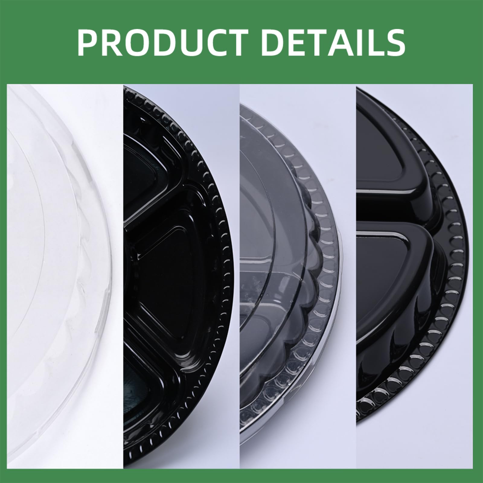 10 Pcs Plastic Appetizer Serving Tray with Lid Round 12.5 Inch Tray with Lid Disposable Serving Fruit Veggie Tray with 6 Divided Compartment Tray Fruit Snack Veggie Trays for Catering for Party