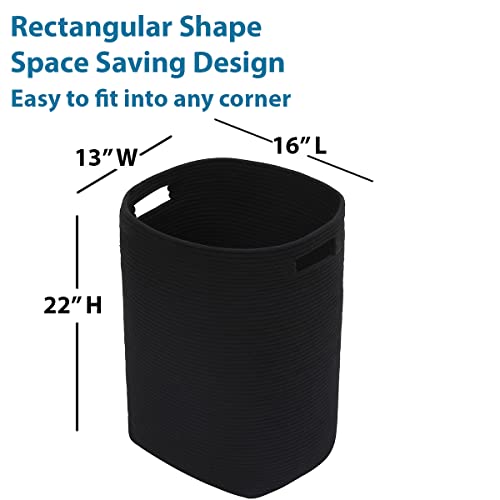 16"x13"x22" Extra Large Rectangular Storage Basket, Cotton Rope Storage Baskets, Woven Laundry Hamper, Toy Storage Bin, for Toys Blanket in Living Room, Baby Nursery, All Black