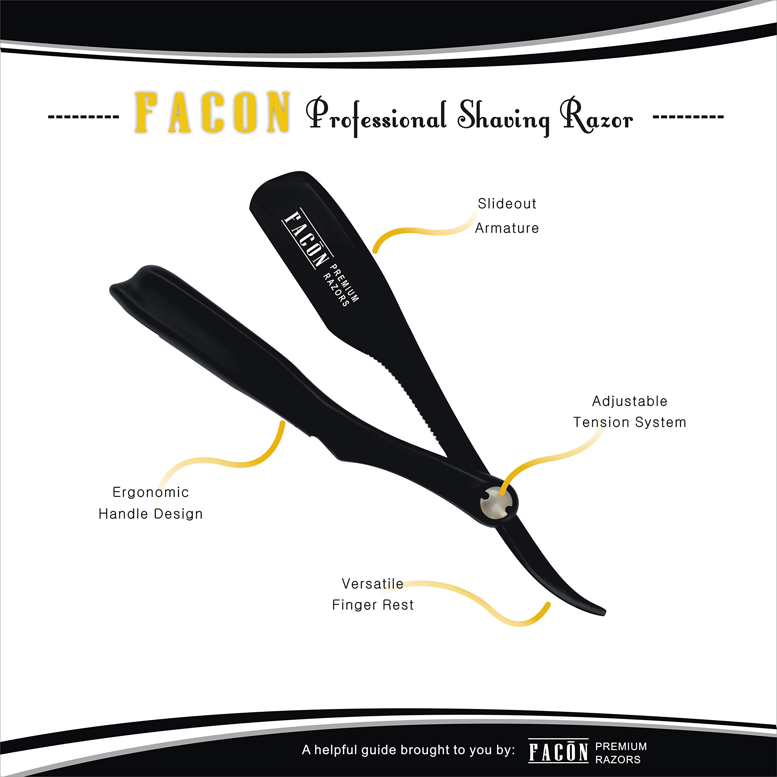 100 BLADES + Facón Professional Classic Japanese Straight Edge Barber Razor - Salon Quality Cut Throat Shavette