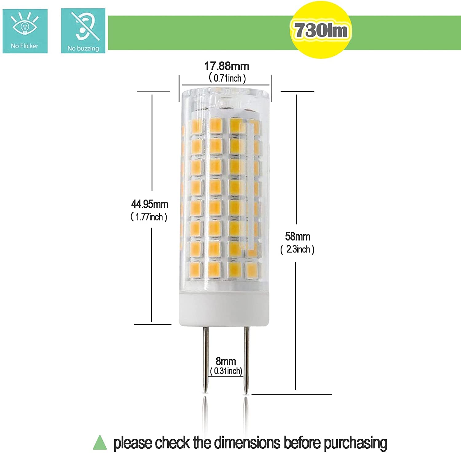 G8 LED Bulb Dimmable 7W Equivalent to G8 Halogen Bulb 75W-80W, GY8.6 /G8 Bi-Pin Base Light Bulb AC 120V G8 Bulb for Under Cabinet Light, Under Counter Kitchen Lighting Warm White 3000K 5 Pack