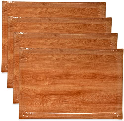 10 Wood Rectangle Trays Rustic Brown Wooden Look Serving Platters 10.75" x 15.75" Heavy Duty Disposable Paper Cardboard Tray for Dessert Cupcake Display Birthday Parties Weddings Table Decor & More
