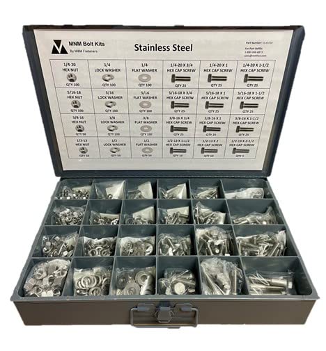 1,250 Piece Stainless Steel 18-8 Coarse Thread Nut Bolt Hex Bolt Hex Head Cap Screw & Washer Assortment with Metal Drawer