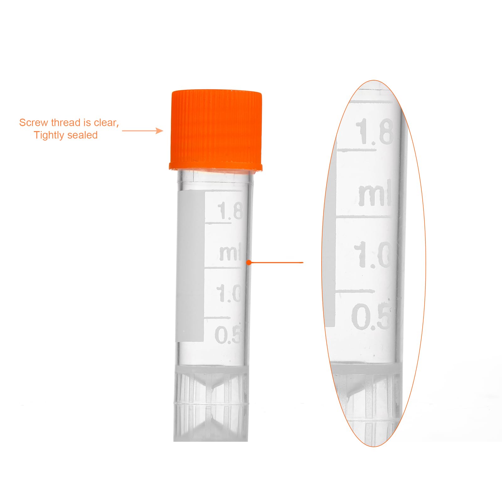1.8ml Cryo Tubes Plastic Small Vials with Screw Caps Graduated Plastic Cryovial Cryogenic Vial Tubes, PP Material, Free from DNase, RNase 81Pcs