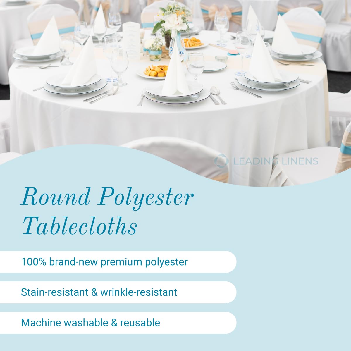 10-Pack 120-Inch Round White Polyester Tablecloths β Machine Washable, Durable, Wrinkle-Resistant Linens for 8-Foot Tables β Ideal for Weddings, Banquets, Restaurants, Parties