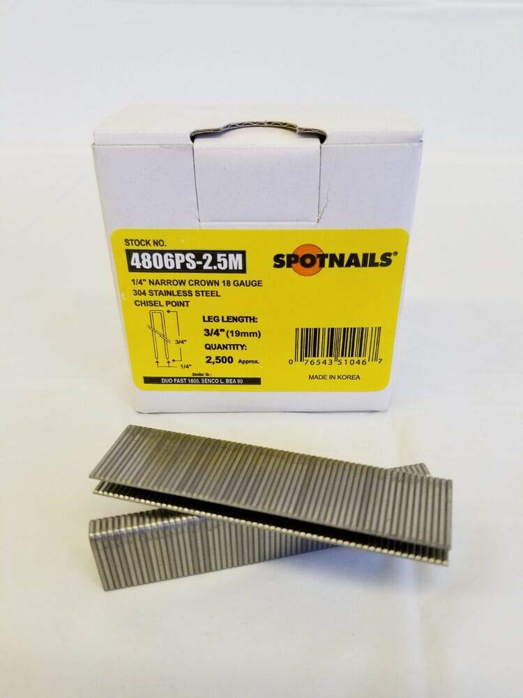 1/4-Inch Narrow Crown 3/4-Inch Leg 18-Gauge St Spotnails 4806PS Stainless Steel