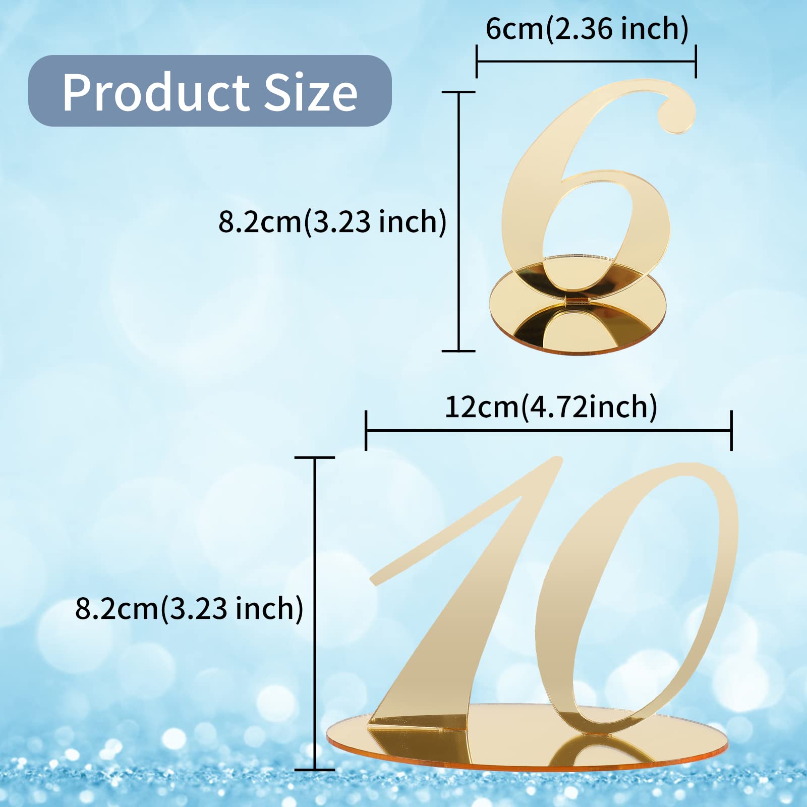 1-15 Acrylic Table Number Decoration Gold Mirror Table Number Signs With Stand Base Table Numbers Cards for Wedding&Party Double Side Mirrored