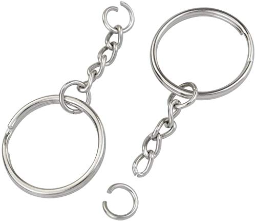 150 Pcs NANSSY 1 Inch/25mm Split Keyrings with Chain Silver Keychain Ring, Key Chains Rings Parts with Open Jump Ring and Connector.