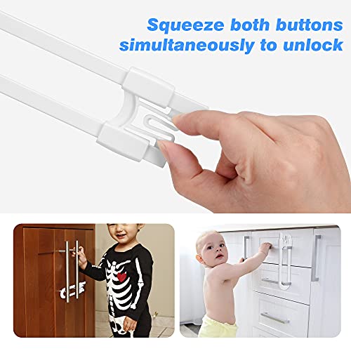 10 Pack Baby Sliding Cabinet Locks - Vmaisi Adjustable U Shaped Child Safety Locks,Childproof Latches for Kitchen Bathroom Storage Cupboards Doors, Handles and Knobs White (10)