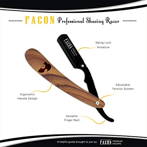 100 BLADES + Facón Professional Vintage Straight Edge Barber Razor - Salon Quality Cut Throat Shavette