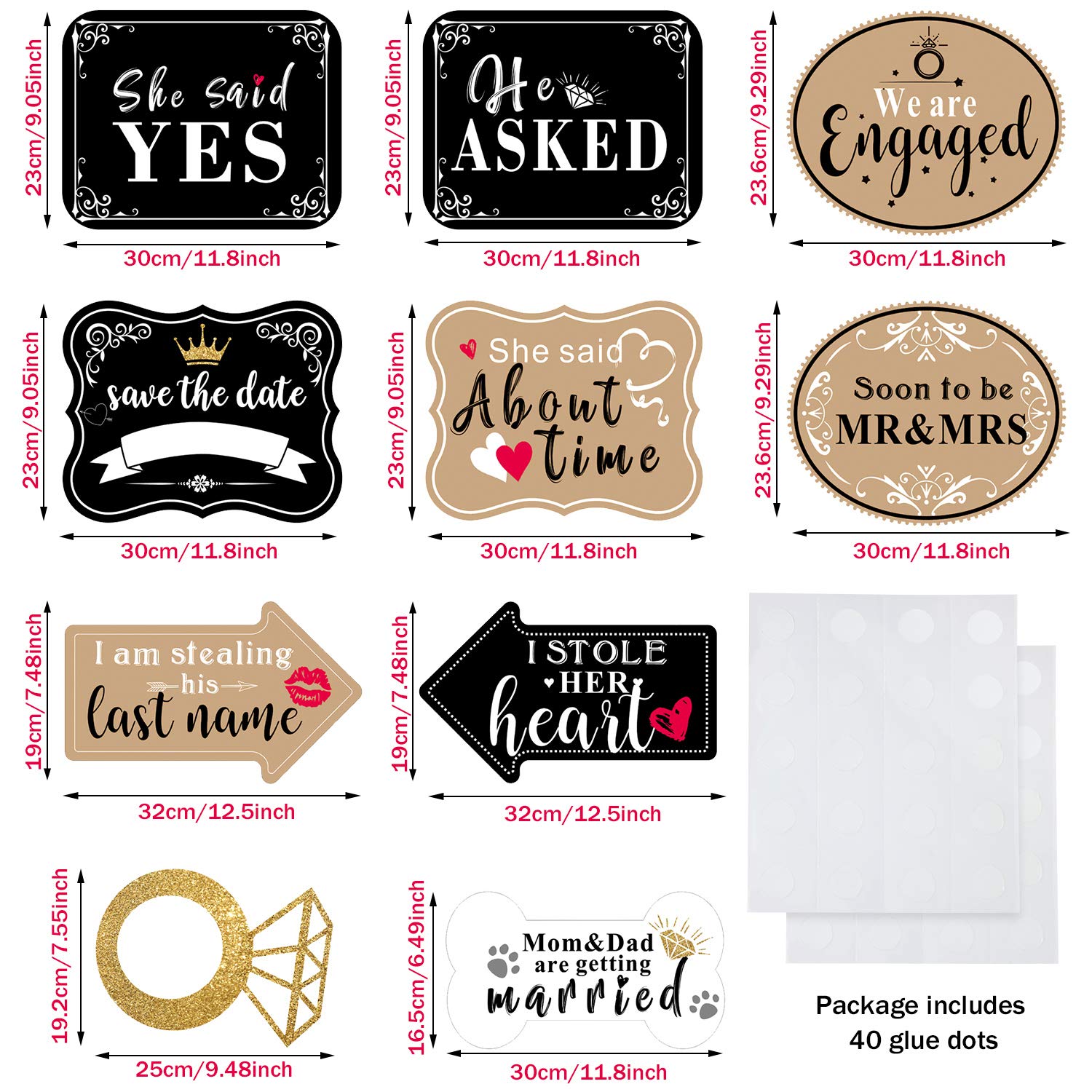 10 Pieces Engagement Photo Props Engagement Announcement Photo Prop Kit Photo Signs Cardboard for Engagement Wedding Party e