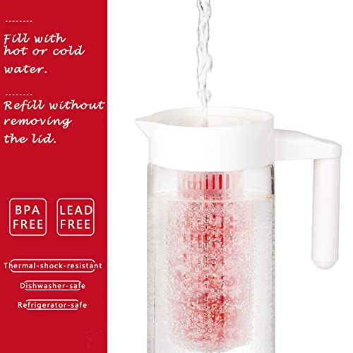 1.3L/44oz Glass Fruit Infuser Water Pitcher with Lid and Handle, Borosilicate Glass Jug with Removable Filter, for Hot/Cold Beverage, BPA-free (White)