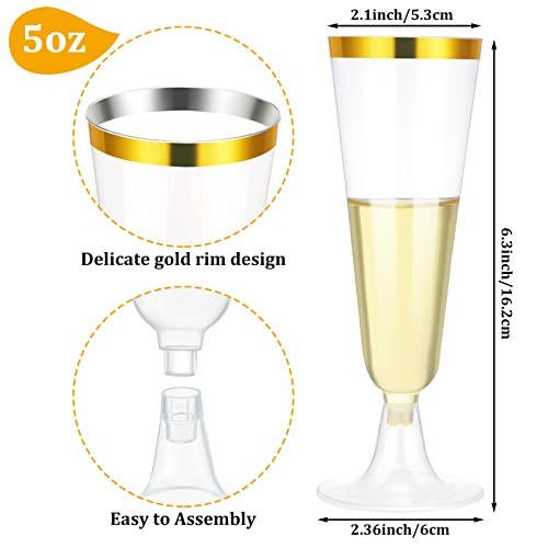 150 Pcs Champagne Flutes Plastic Champagne Glasses Clear Disposable Champagne Flutes Crystal Champagne Flutes Plastic Wine Glasses Plastic for Wedding Toasting Flutes Party Cocktail Cups (Gold)