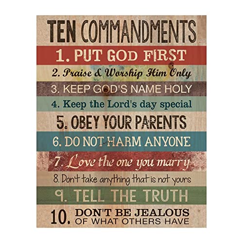 10 Commandments- Wall Art Print- 8 x 10"- Distressed Wood Replica Print-Ready to Frame. Home Decor, Office Decor, Biblical-Church Wall Art. Great Christian Gift.
