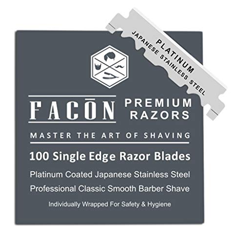 100 Facón Platinum Japanese Stainless Steel Single Edge Razor Blades for Professional Barber Straight Razor - 200+ Shaves