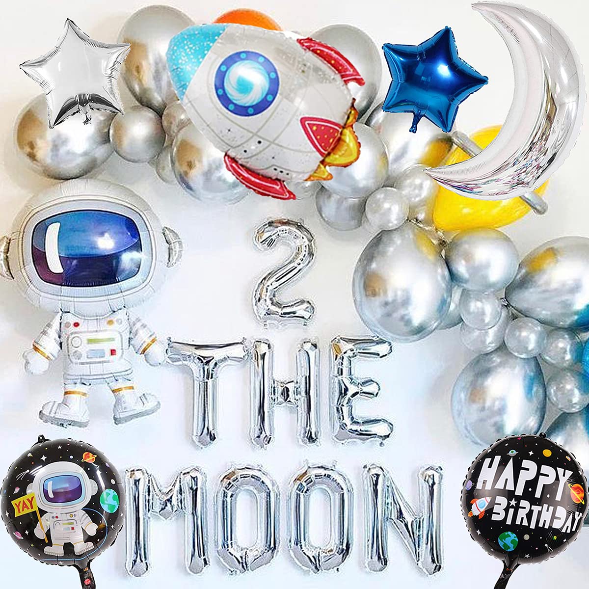 10 PCS Space Theme 0-9 Birthday Balloons Decoration, Big Foil Mylar Number 0 Astronaut Spaceman Rocket Moon Star Balloons for Boy Space Galaxy Theme Birthday Party Supplies