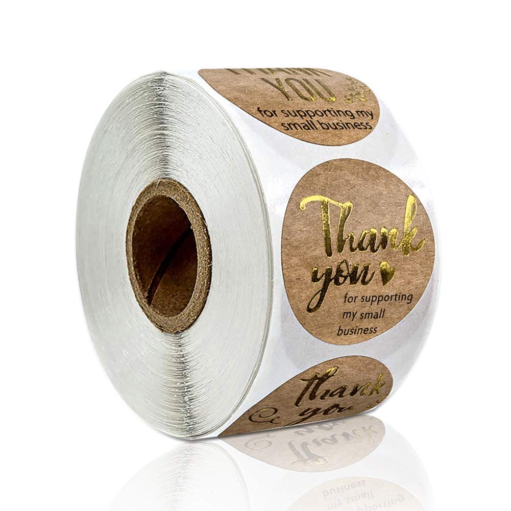 1" Gold Thank You Stickers-Thank You Envelope Seal Stickers Kraft-1Inch 500Pcs Per Roll Thank You Stickers