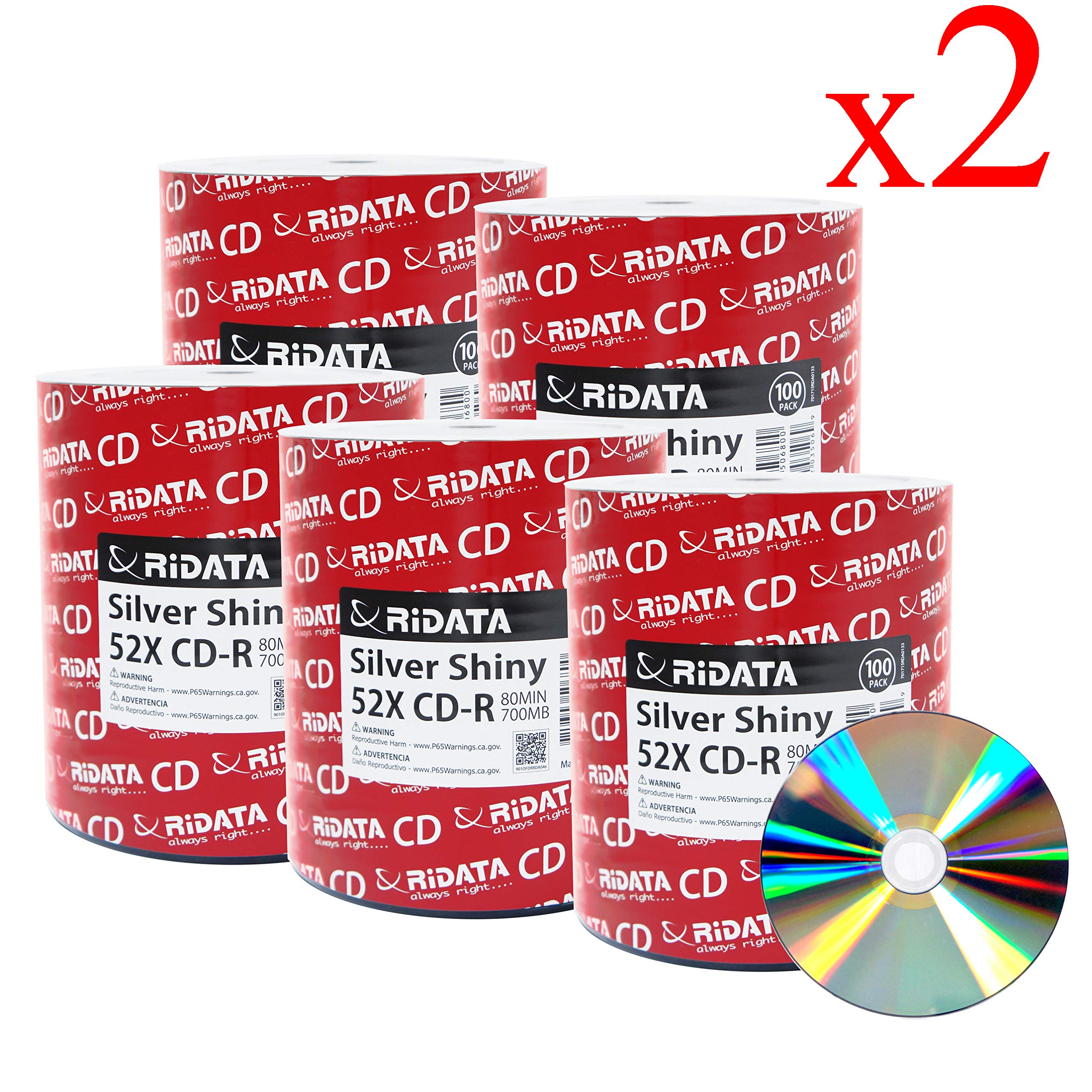 1000 Pack Ridata CD-R 52X 700MB 80Min Silver Shiny Blank Media Recordable Disc