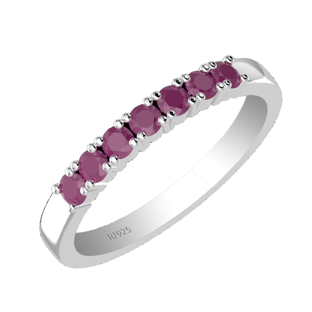 1.00ctw,Genuine Ruby 2.50x2.50mm Round & Solid .925 Sterling Silver Seven Stone Ring (Size-7.5)