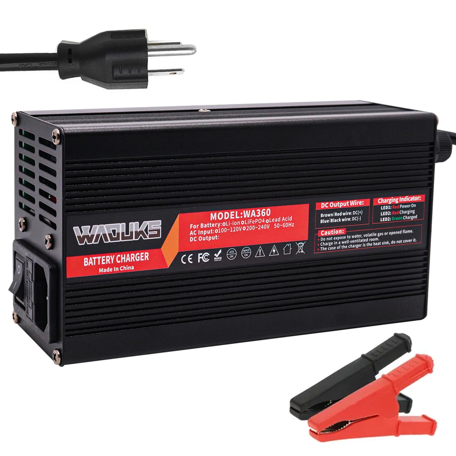 16.8V 20A Charger 16.8V Li-ion Battery Charger Output Alligator Clip Used for 4S 14.8V Lithium Battery Pack