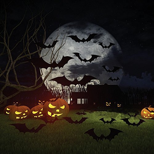 120 PCS DIY Halloween Party Supplies PVC 3D Decorative Scary Bats Wall Decal Wall Sticker Halloween Eve Decor Home Window Decoration Set Black