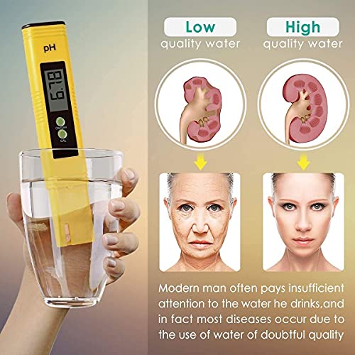 Precise Digital PH Meter, Tester with 0-14 PH Measurement Range for Household Drinking, Pool and Aquarium Water PH Tester Design with ATC Practical (Color : Yellow) Water Quality Detector