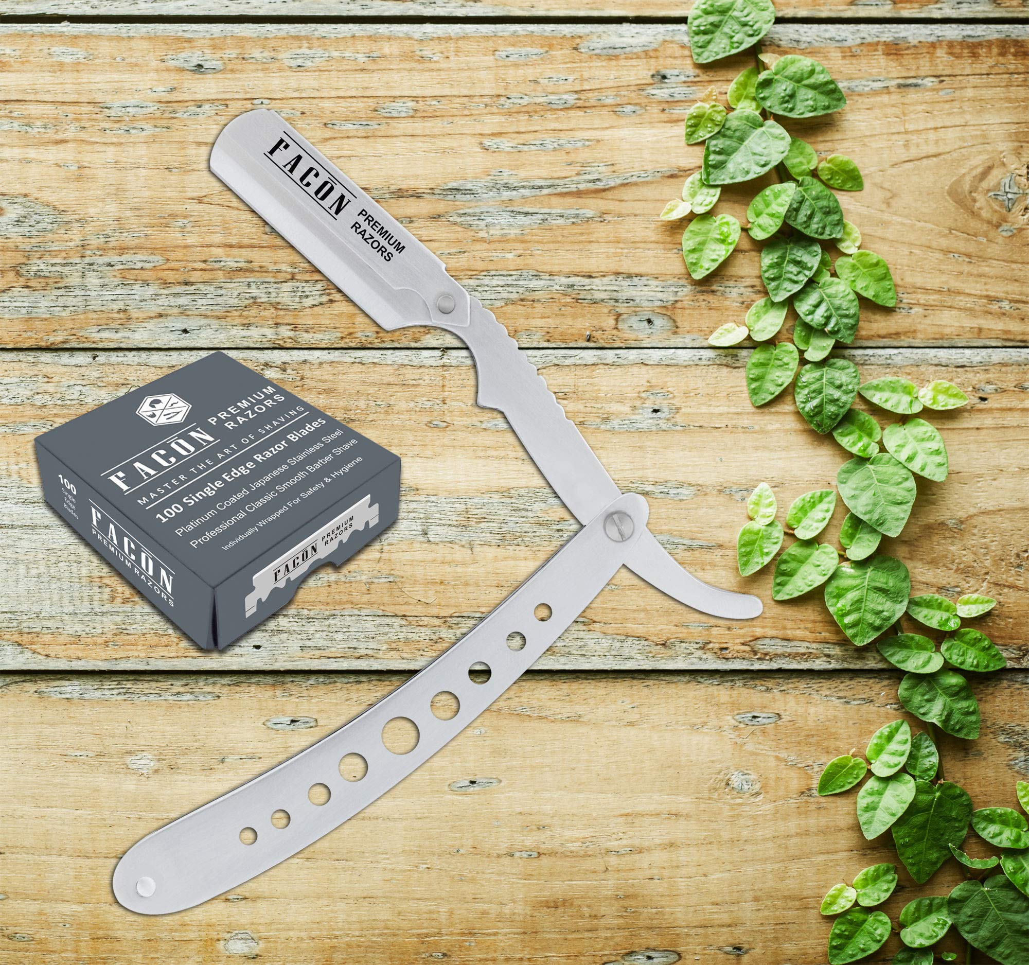 100 BLADES + Facón Classic Professional Straight Edge Barber Razor - Salon Quality Cut Throat Shavette