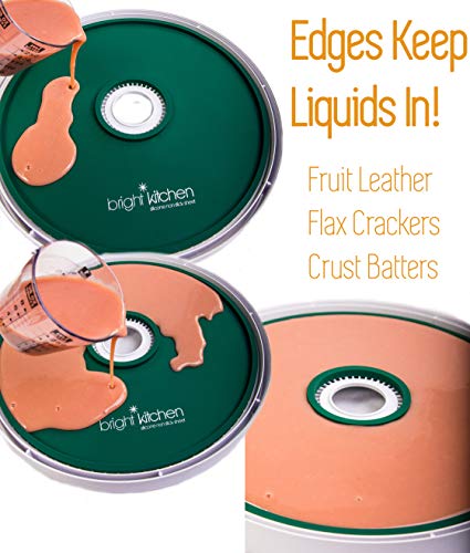 2 Fruit Leather Silicone Dehydrator Sheets with EDGES - NON-Toxic for Nesco Round Dehydrators Lip Mold Hold Batter Liquid Fruit Roll Up Fruit Leather Circle ReUsable Flexible Non Stic