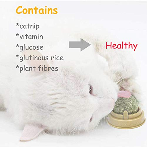 2 pcs Catnip Balls, Pure Natural Mint Leaf Rotating Interactive Cat Toys, Cat Removal Hairball Toys Can Be Sticky On Wall, Teeth Cleaning Catmint Toy for Cat, Kitten, Kitty Playing Chewing
