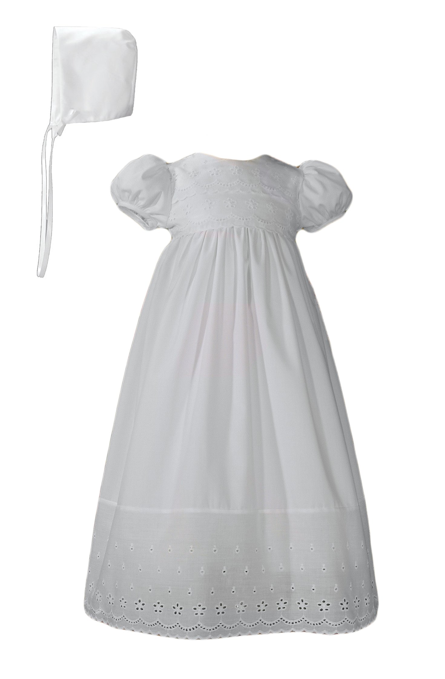 100% Cotton Dress Christening Gown Baptism Gown with Lace Border (Newborn (Birth-7 lbs)) White