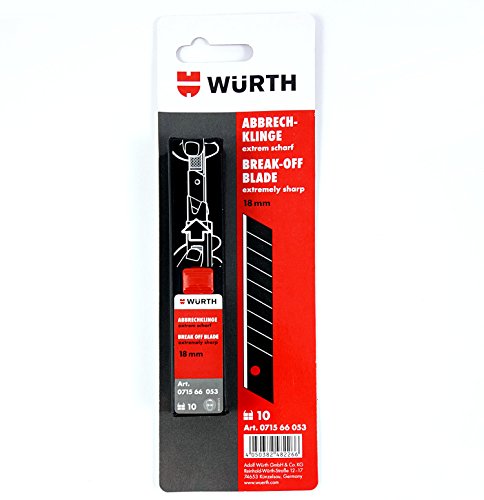 10 Pack Extremely Sharp 18mm Tajima Break-Off Blades for Wurth 2K Box Cutter Knife Model Number 071566275