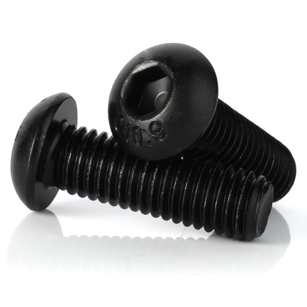 1/4-20 x 3/4" Button Head Socket Cap Screws, Allen Socket Drive, Black Oxide, Alloy Steel Class 10.9, Fully Threaded, Machine Thread, 25 PCS