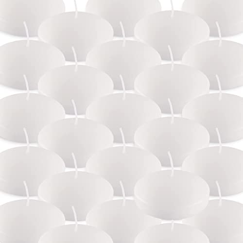 10 Hour Floating Candles, 3β White Unscented Dripless Wax Discs, for Cylinder Vases, Centerpieces at Wedding, Party, Pool, Holiday (24 Set)