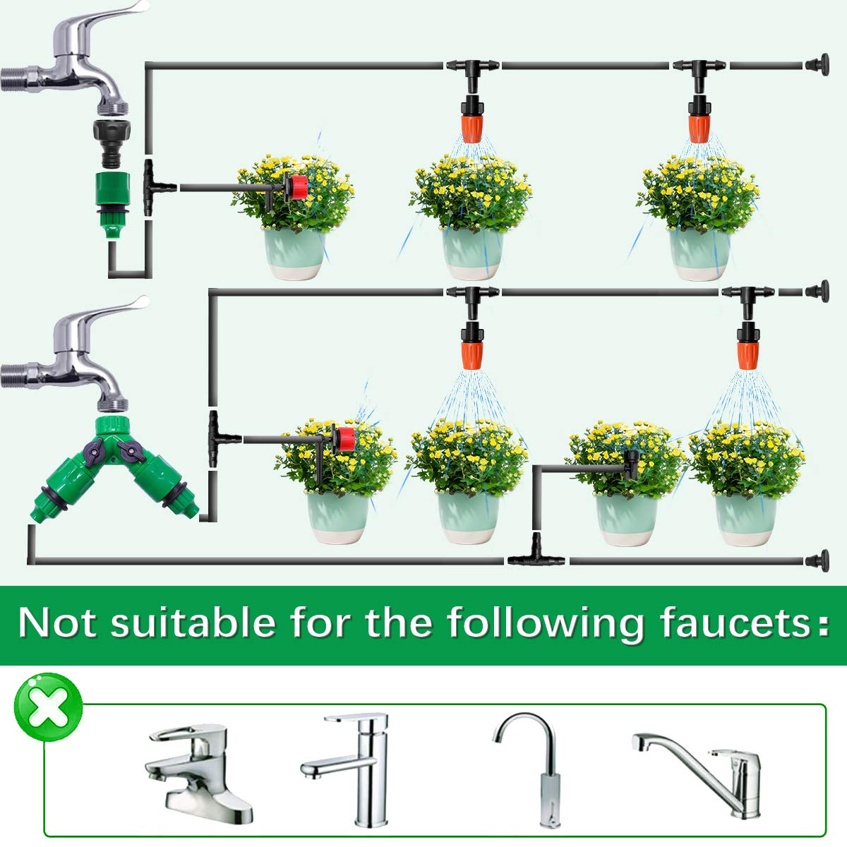 100FT Drip Irrigation Kit Automatic Watering System Drip Irrigation System 100FT 1/4" Blank Distribution Hose DIY Micro Irrigation Kit Saving Water with Adjustable Dripper for Greenhouse Patio Lawn