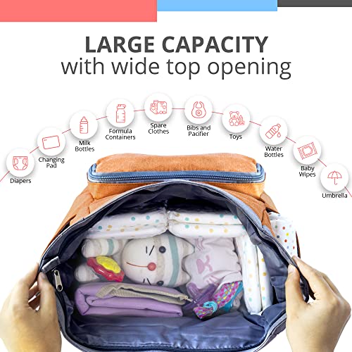 Ferskenciel Diaper Bag Backpack – Minimalist Multi Function Large Durable Stylish Travel Maternity Baby Girl Boy Nappy Bag with Stroller Straps, Insulated Bottle Pockets, Parents Pocket, Brown Grey