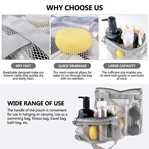 2 Pcs Portable Shower Mesh Caddy Bag Quick Dry Hanging Toiletry and Bath Organizer for Travel and Swimming with Zipper (2 Gray)
