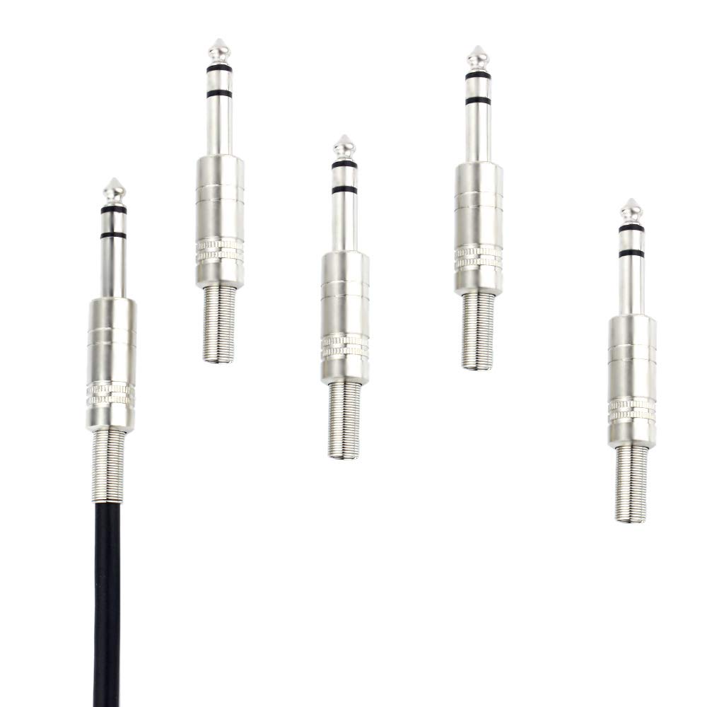1/4" Audio Plugs 6.35 mm Plug TRS Male 1/4 inch Solder Type Stereo Plug Straight Design Connector with Spring for DJ Mixer Speaker Cables Guitar Cables Phono Patch Cable Microphone Cables (5 Pack)