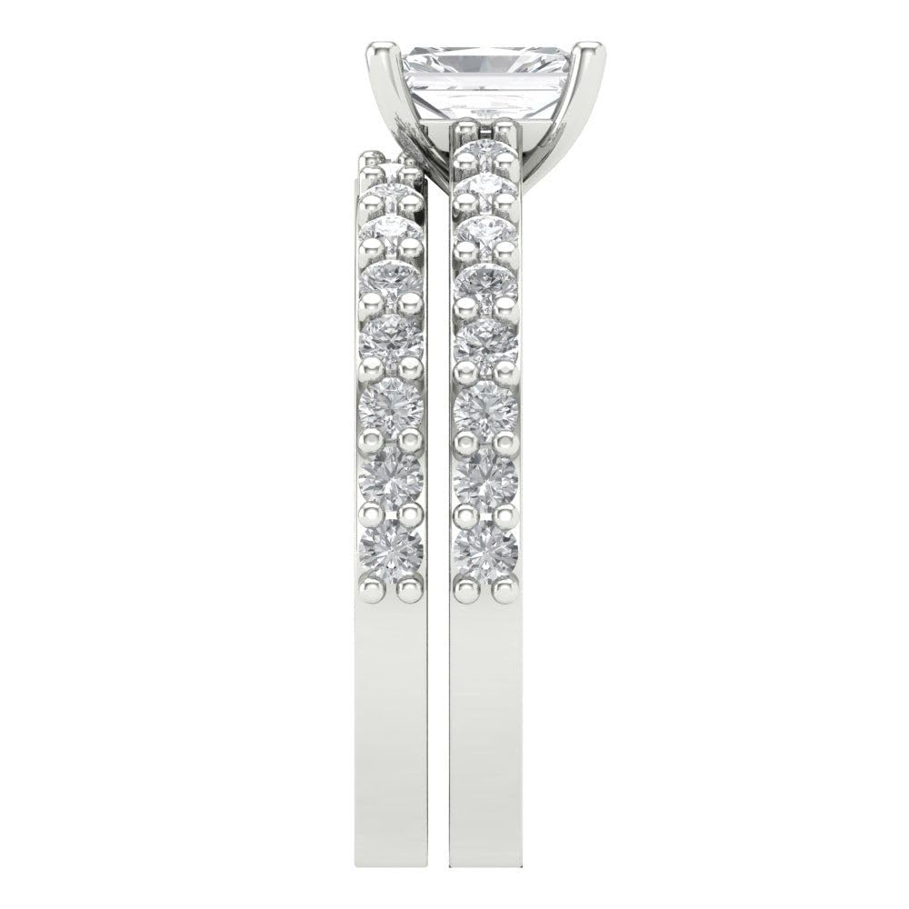 1.16 ct Emerald Cut Clear Simulated Diamond 14k White Gold Solitaire W/Accents Wedding Engagement Bridal Ring Band Set Sz 7