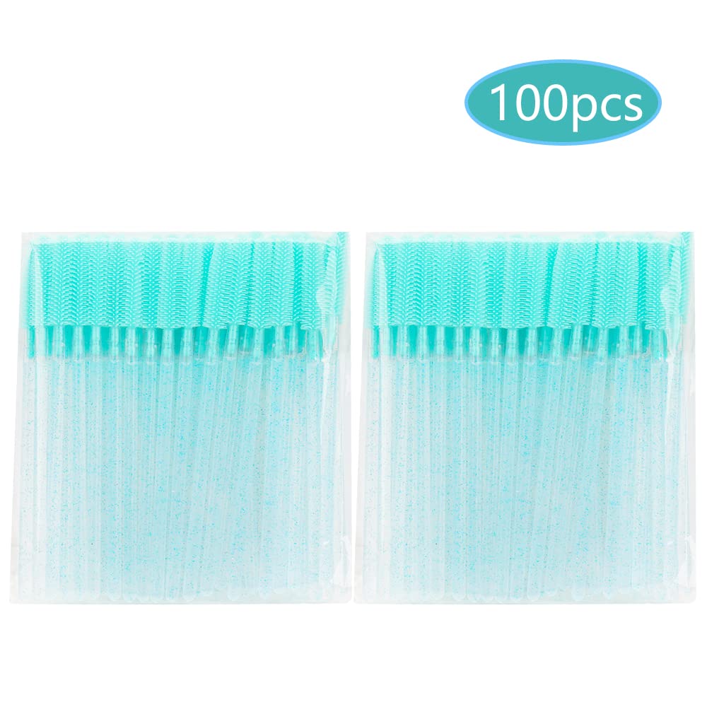100 Pcs Silicone Mascara Wands Disposable Eyelash Brushes for Extensions Lash Applicators Makeup Tool Kit (Crystal blue/Mint Green)