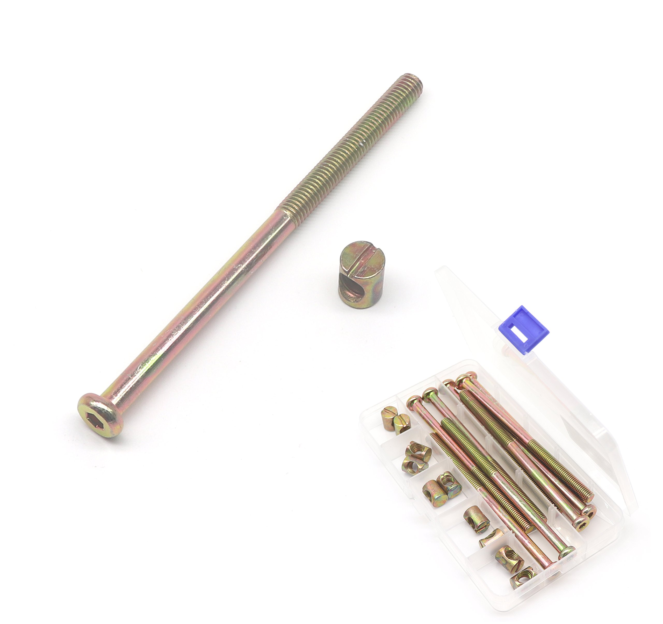 10-Pack M8 x 130mm Hex Drive Socket Cap Furniture Bed Bolt, Bunk Bed Screws and Nuts, binifiMux Thread 77mm, M8x15mm Barrel Nuts, Zinc Plated, Long Thread for Bed Frame