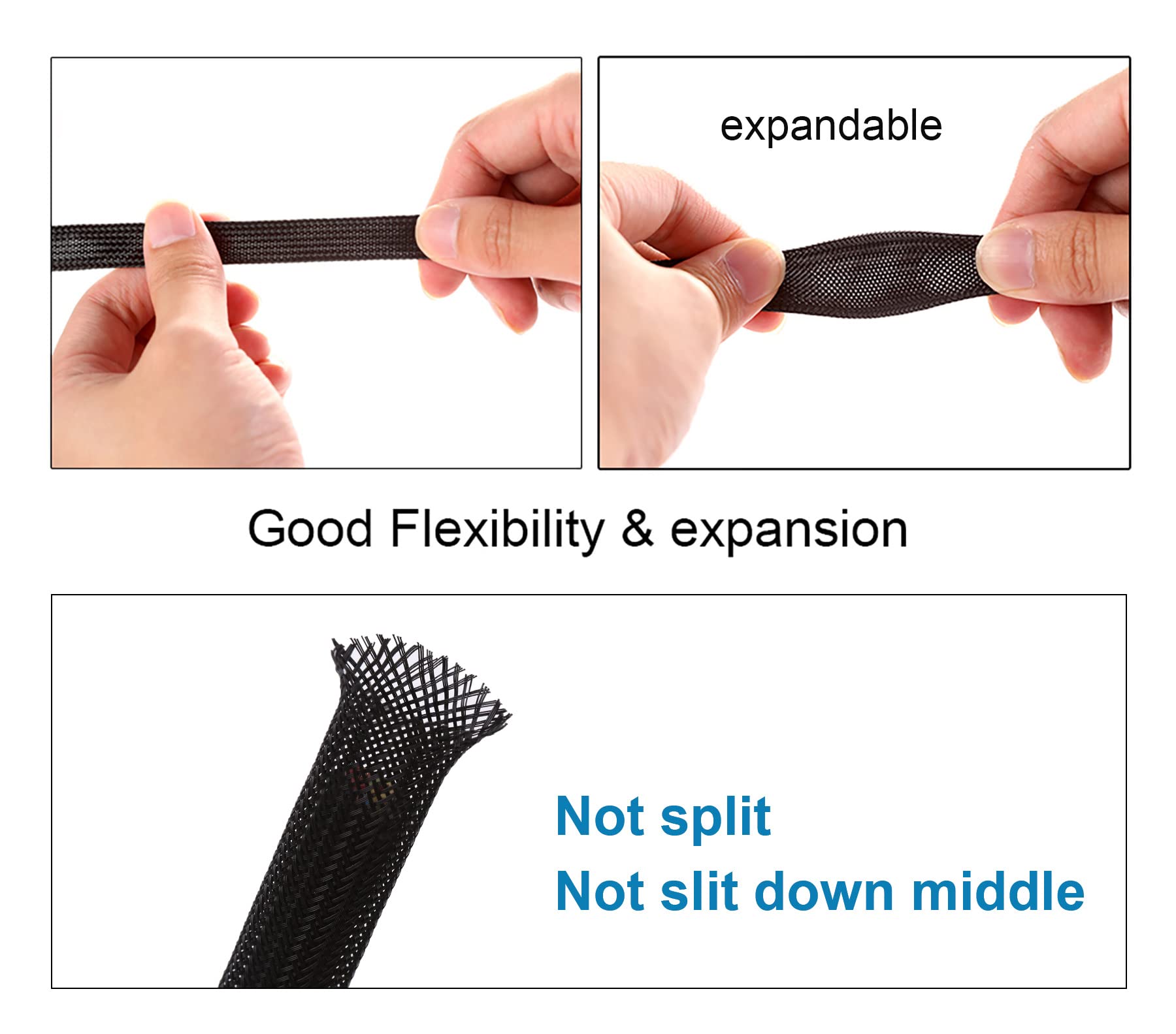 100ft - 1/2 inch PET Expandable Braided Sleeving – Black – Alex Tech Braided Cable Sleeve