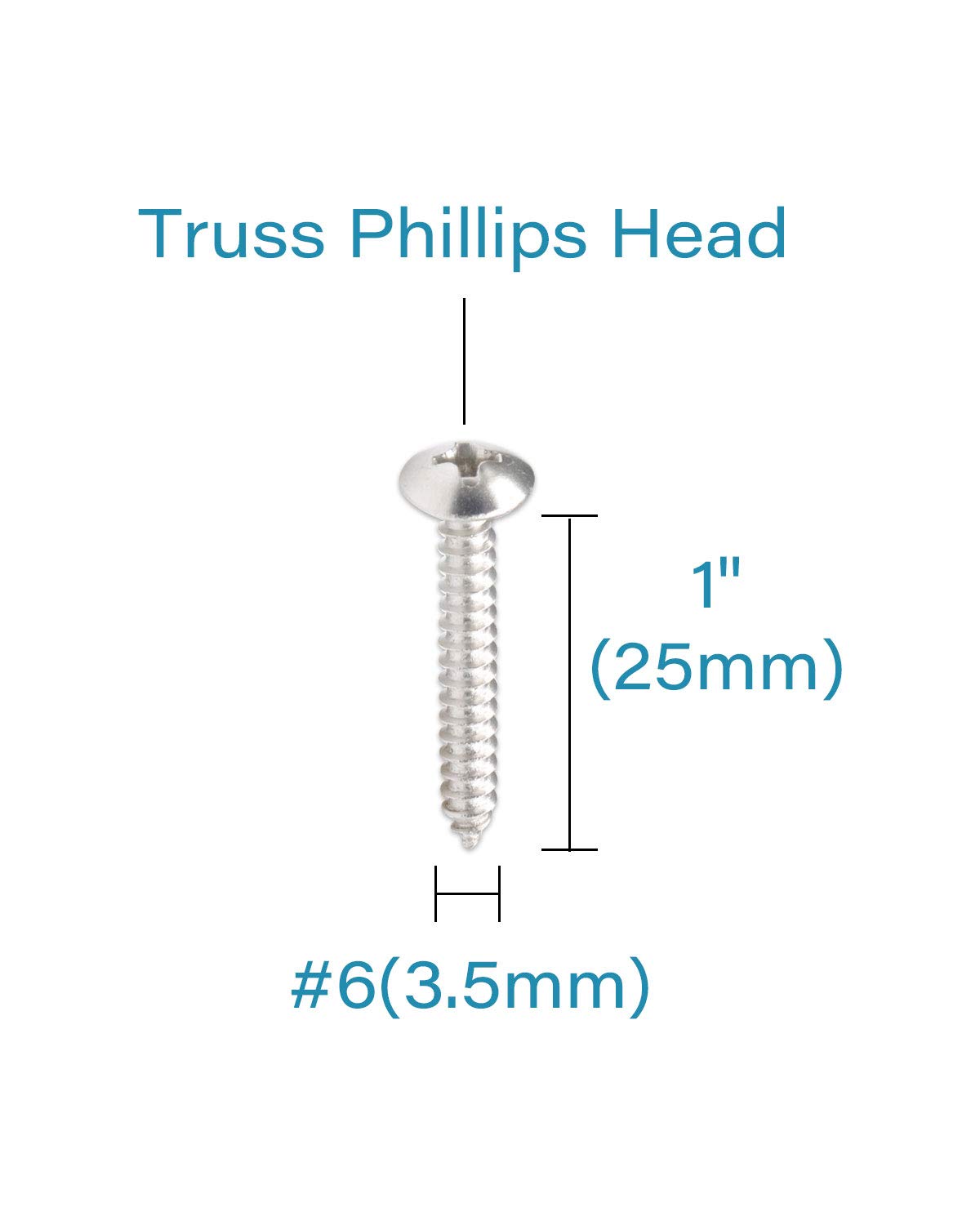100Pcs #6 x 1" Truss Head Phillips Wood Screws Stainless Steel 304 Self Tapping Screws | by IMSCREWS