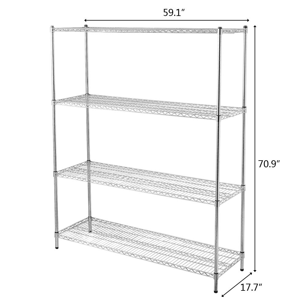 4-Tier Steel Wire Deck Industrial Storage Rack,Heavy Duty Adjustable Wire Shelving for Custom Workshop/Garage Storage Solutions, Total Capacity: 272kg